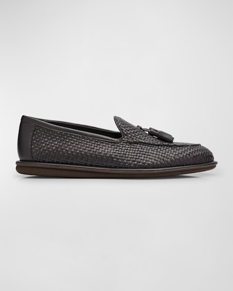 Donald Pliner Men's Spirro Woven Leather Tassel Loafers | Neiman Marcus