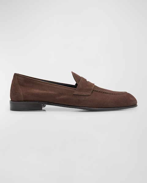 Givenchy Men's Show Leather and Suede Penny Loafers | Neiman Marcus