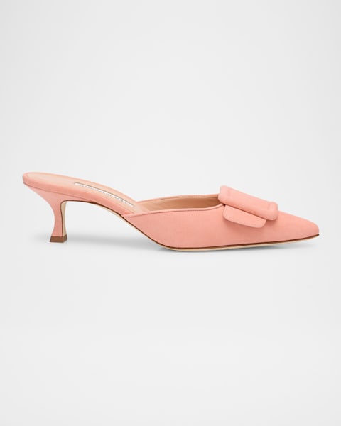 Manolo Blahnik Maysale Velvet Buckle Mule Pumps | Neiman Marcus