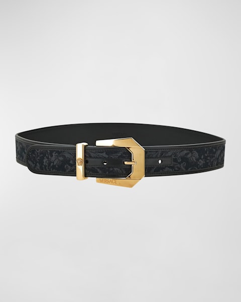 Versace Smooth Leather & Brass Skinny Belt | Neiman Marcus