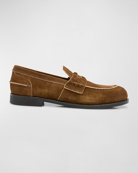 Miu Miu Suede Flat Penny Loafers | Neiman Marcus