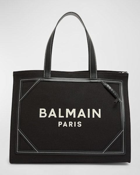 Balmain B Army Medium Shopper Tote Bag in Canvas with Leather Handles ...