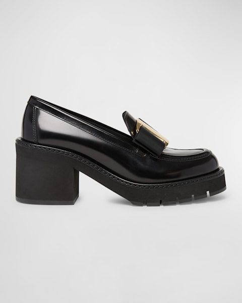 Miu Miu Leather Heeled Penny Loafers | Neiman Marcus Miu Miu Leather Heeled Penny Loafers | Neiman Marcus