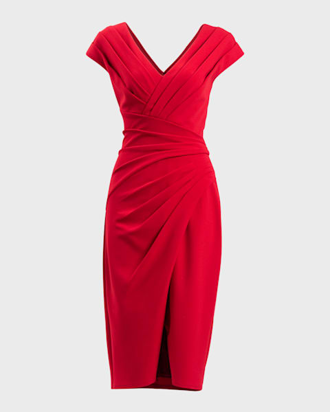 Tadashi Shoji Pleated Ruffle Bodycon Crepe Dress | Neiman Marcus