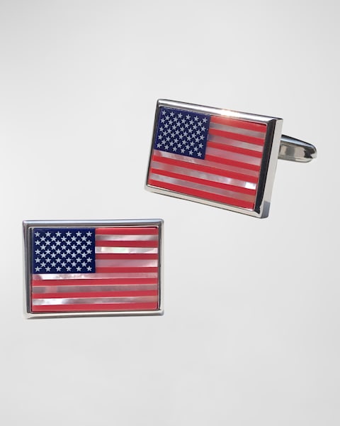 Jan Leslie Men's Sterling Silver Enamel American Flag Cufflinks ...