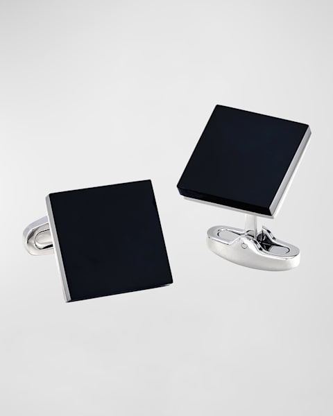 Link Up Men's Square Black Onyx Wavy-Frame Cufflinks | Neiman Marcus