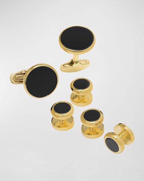 Jan Leslie Men's 18K Gold Vermeil Black Onyx Four Leaf Clover Cufflinks | Neiman Marcus