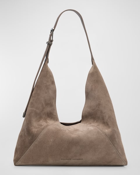 Brunello Cucinelli Boston Large Suede Top-Handle Bag | Neiman Marcus