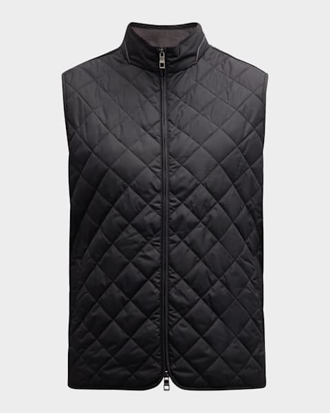 Brunello Cucinelli Men's Beavered Wool Padded Snap Vest | Neiman Marcus
