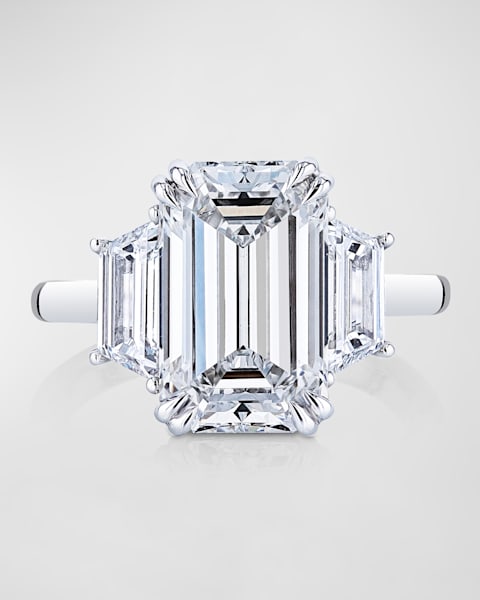 Neiman Marcus Diamonds Platinum 3 Stone Diamond Ring with White Emerald ...