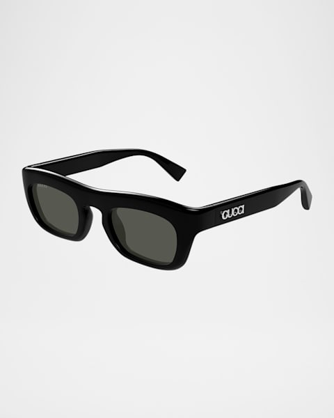 Gucci Men's Rectangle Acetate Sunglasses with Logo | Neiman Marcus