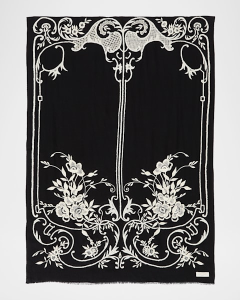 Janavi India Merino Wool Floral Beaded Scarf | Neiman Marcus