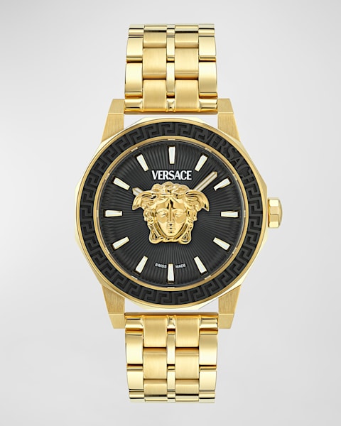 Versace Men's V-Code Medusa Head Leather Strap Watch, 43mm | Neiman Marcus