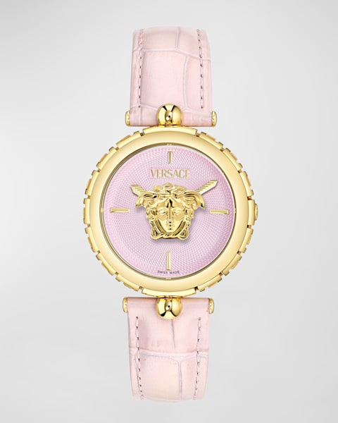 Versace 35mm Daedalus Watch with Leather Strap, Stainless Steel/Pink ...
