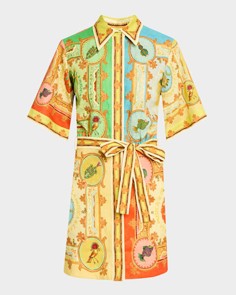 ALEMAIS Rummy Long-Sleeve Multicolor Print Organic Cotton Mini Dress ...