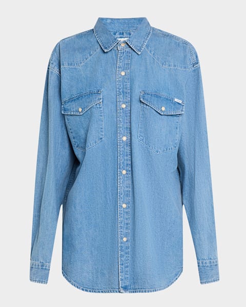 MOTHER The Sleeveless Knotted Exes Denim Top | Neiman Marcus