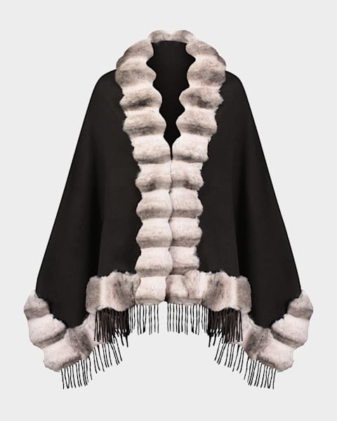 Sofia Cashmere Cashmere Cape With Faux Fur Trim | Neiman Marcus