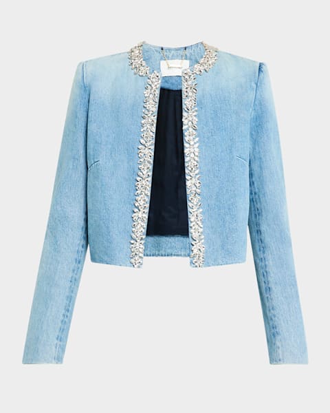 Sandro Paloma Embellished Faded Denim Jacket | Neiman Marcus