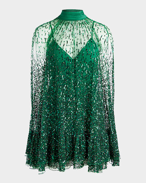 Jacquemus Chestnut Backless Cape Mini Dress | Neiman Marcus