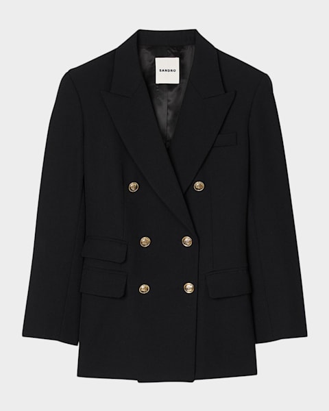 Sandro Sierra Leather-Trim Denim Blazer | Neiman Marcus