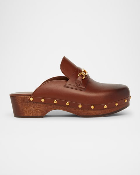 Chloe Jeannette Leather Platform Clogs | Neiman Marcus