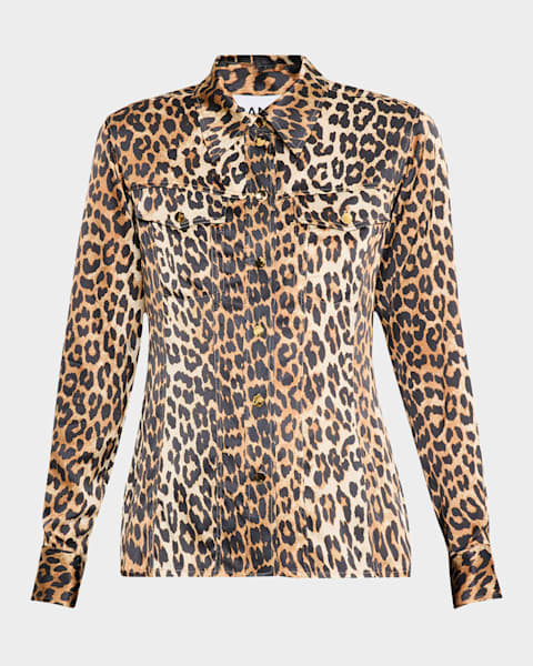 Ganni Relaxed Leopard Logo T-Shirt | Neiman Marcus