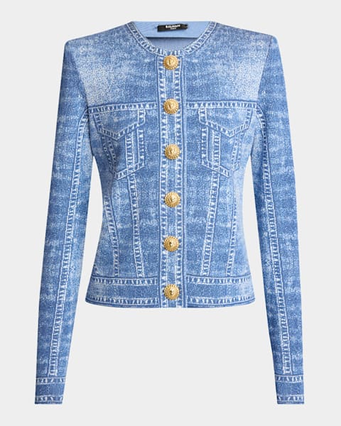 Balmain Buttoned Knit Cropped Cardigan | Neiman Marcus