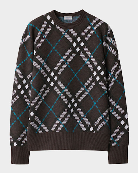 Burberry Check Long-Sleeve Crewneck Sweater | Neiman Marcus