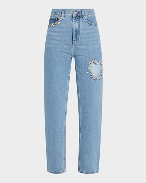 AREA Metallic Fringe Straight Leg Jeans | Neiman Marcus