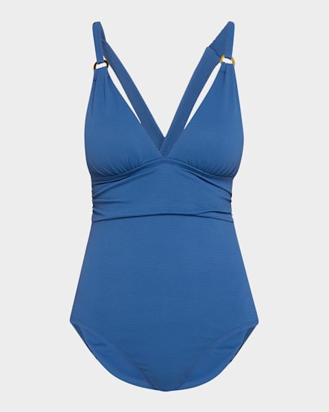 Tommy Bahama Island Cays Shell V-Neck One-Piece Swimsuit | Neiman Marcus
