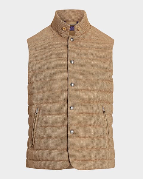 Brunello Cucinelli Men's Beavered Wool Padded Snap Vest | Neiman Marcus
