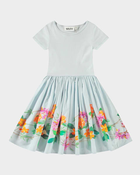 Molo Girl's Cissa Combo Floral-Print Dress, Size 3T-6 | Neiman Marcus