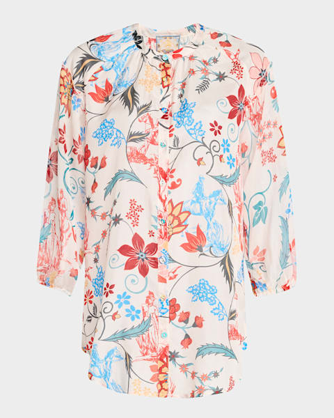 Johnny Was Hunni Floral-Print Silk Chiffon Blouse | Neiman Marcus