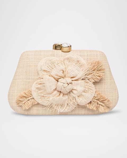 BTB Los Angeles Gigi Framed Raffia Clutch Bag | Neiman Marcus