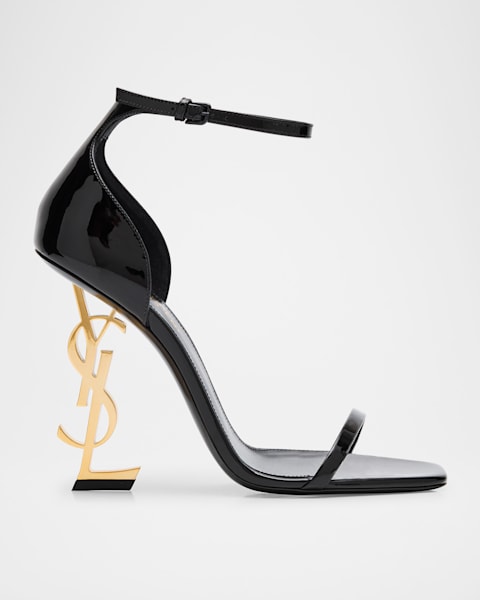 Saint Laurent 110mm Opyum YSL Patent Leather Sandals with Golden ...