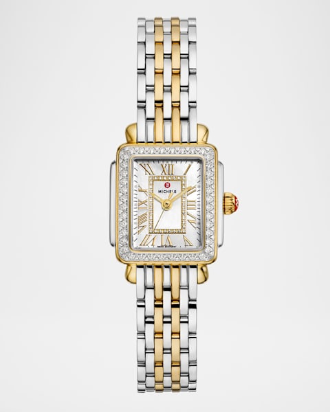 MICHELE Deco Mid Diamond and Mother-of-Pearl Dial Watch in Stainless ...