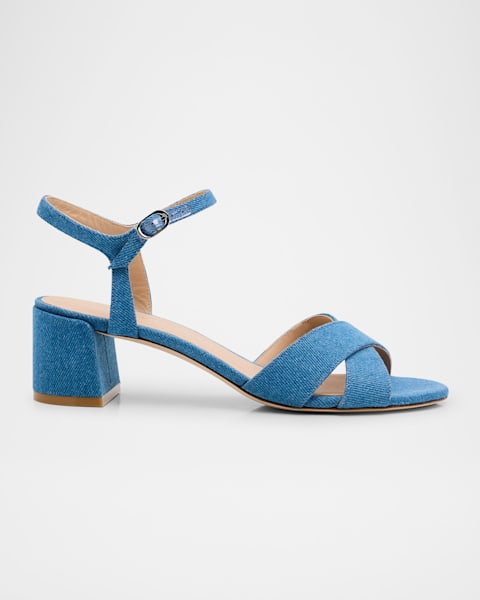 Valentino Garavani Roman Stud Denim Slide Sandals | Neiman Marcus
