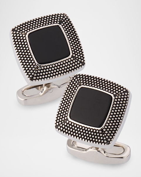 Link Up Men's Square Black Onyx Wavy-Frame Cufflinks | Neiman Marcus