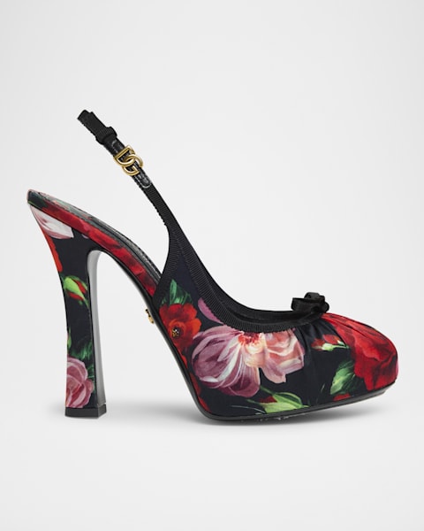 Dolce&Gabbana Lollo Eva Floral Bow Slingback Pumps | Neiman Marcus