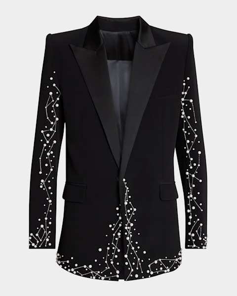 Balmain Men's Embroidered Tweed Biker Jacket | Neiman Marcus
