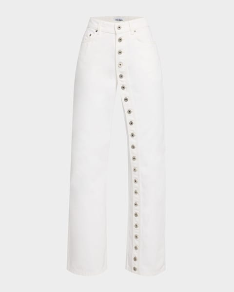 Jean Paul Gaultier Low-Rise Denim Fishtail Jeans | Neiman Marcus