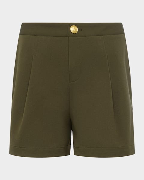 FRAME Pleated Wide-Cuff Shorts | Neiman Marcus