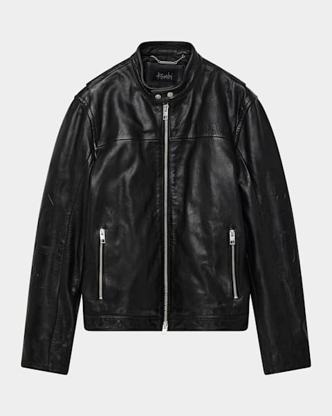 Bugatchi Men's Full-Zip Leather Biker Jacket | Neiman Marcus