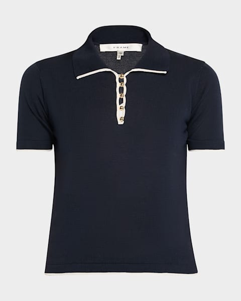 FRAME Mesh Lace Sleeveless Polo Top | Neiman Marcus
