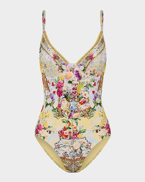 Dolce&Gabbana St. Peonie Rose One-Piece Swimsuit | Neiman Marcus Dolce&Gabbana St. Peonie Rose One-Piece Swimsuit | Neiman Marcus