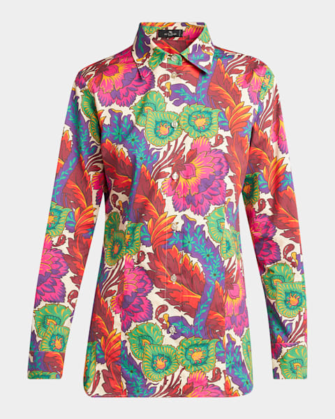 Dolce&Gabbana Floral Print Cropped Poplin Shirt with Front Tie | Neiman ...