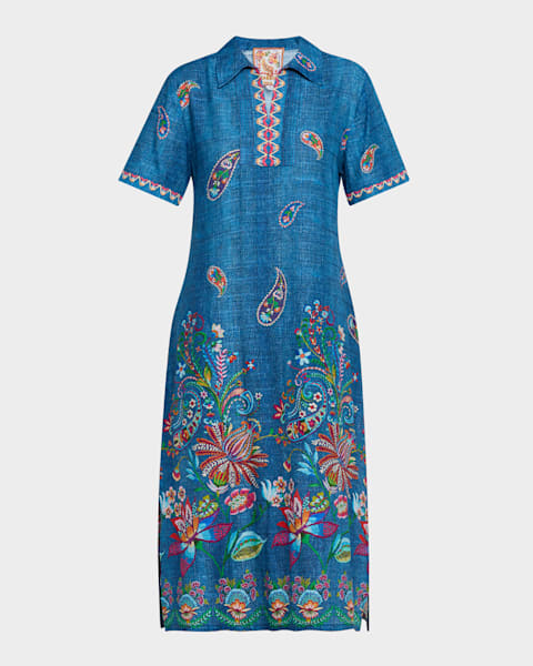 Johnny Was Ruksana Floral-Print Lace-Trim Maxi Dress | Neiman Marcus