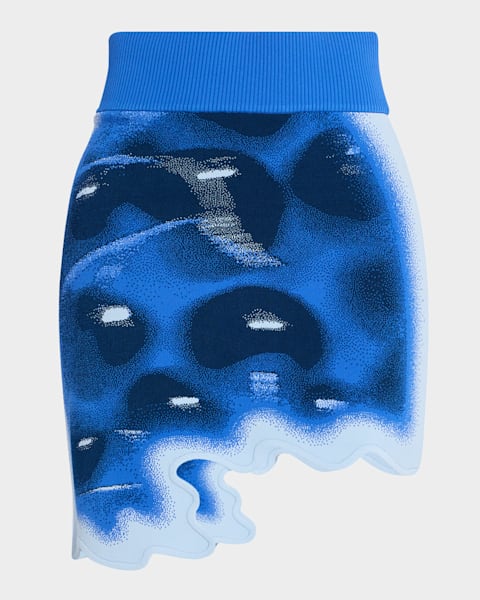 PH5 Lily Denim-Print Wavy Slit Midi Skirt | Neiman Marcus