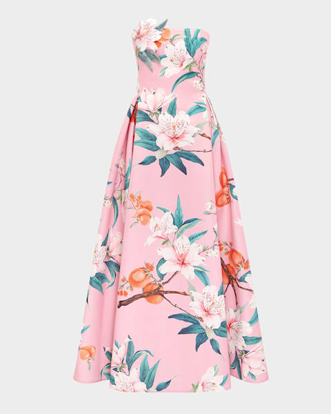 LEO LIN Lilith Floral & Fruit-Print Maxi Shirt Gown | Neiman Marcus