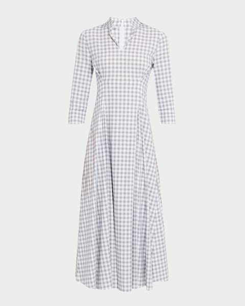 A.L.C. Iggy Plaid Draped High-Neck Maxi Dress | Neiman Marcus